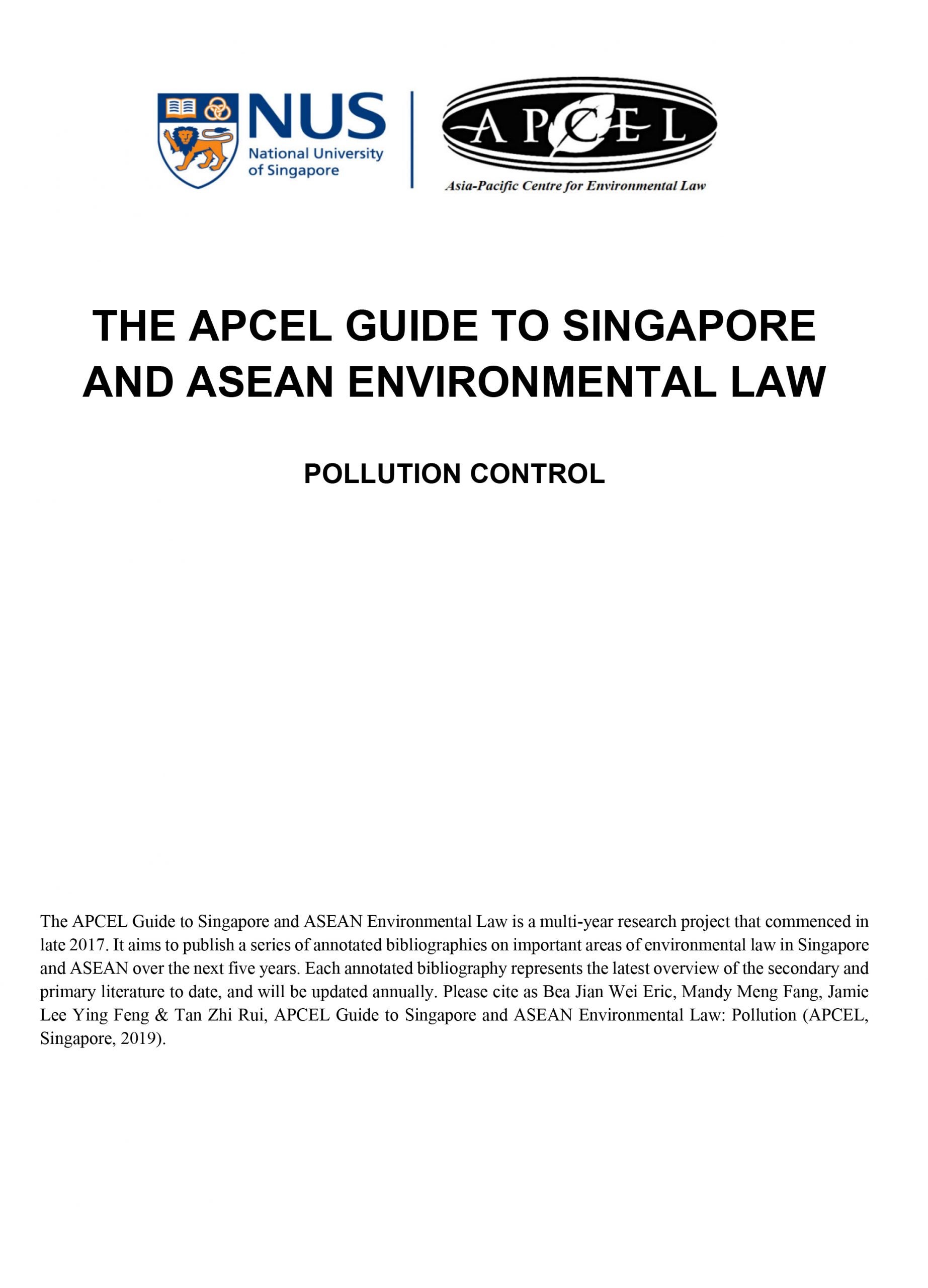The APCEL Guide to Singapore & ASEAN Environmental Law - Asia-Pacific ...